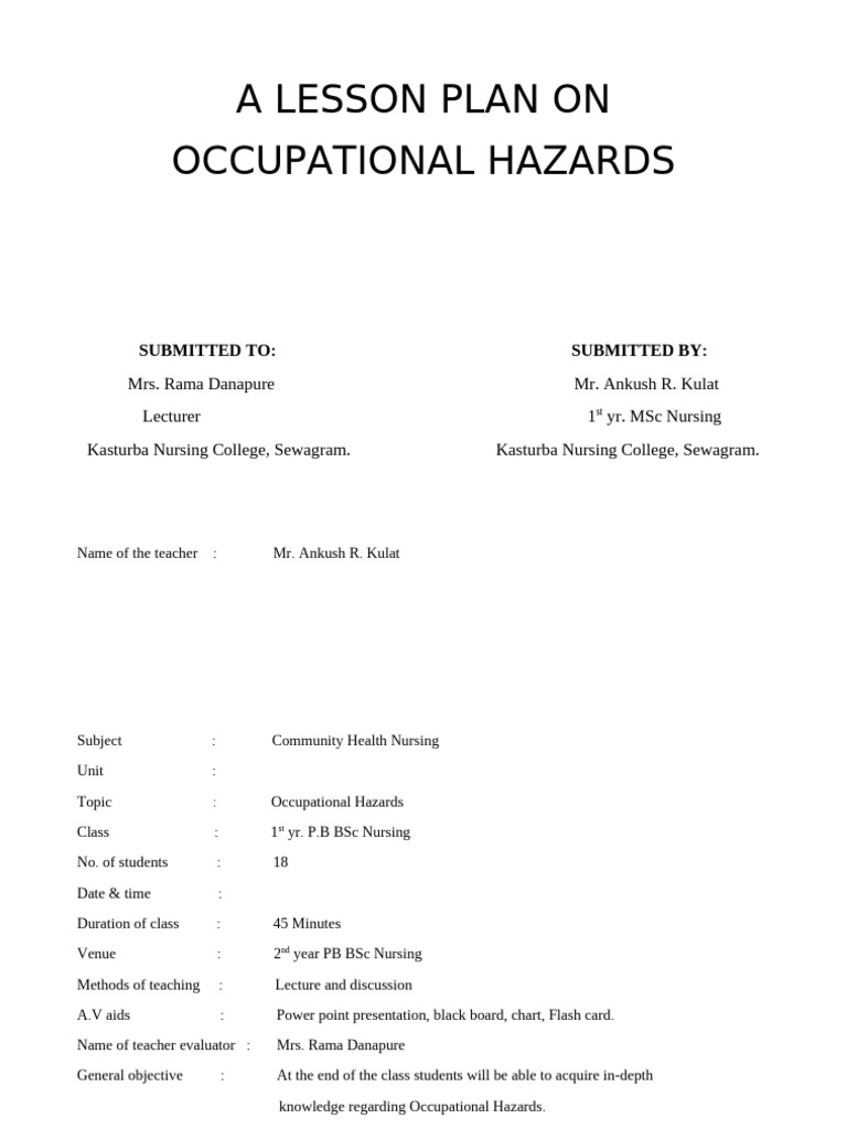 Occupational Hazards Lesson Plan | PDF | Occupational Safety And Health ...