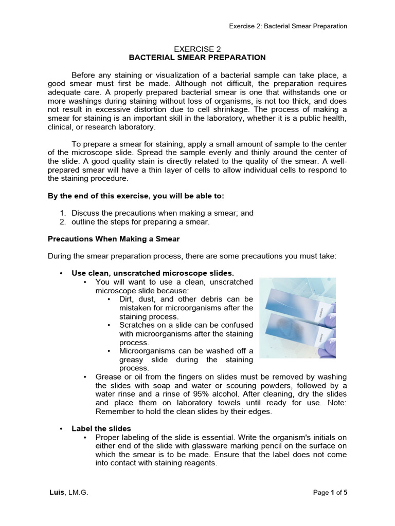 Activity 2. Bacterial Smear Preparation | PDF | Fixation (Histology ...