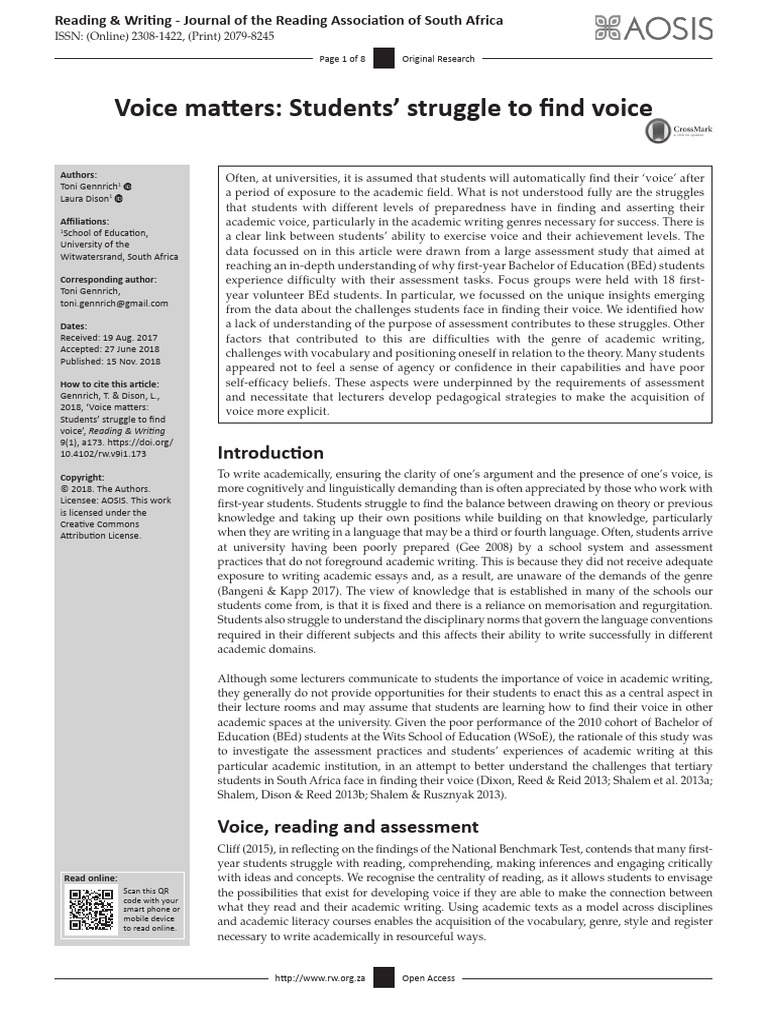 Voice Matters Students Struggle To Find Voice | PDF | Self Efficacy | Literacy