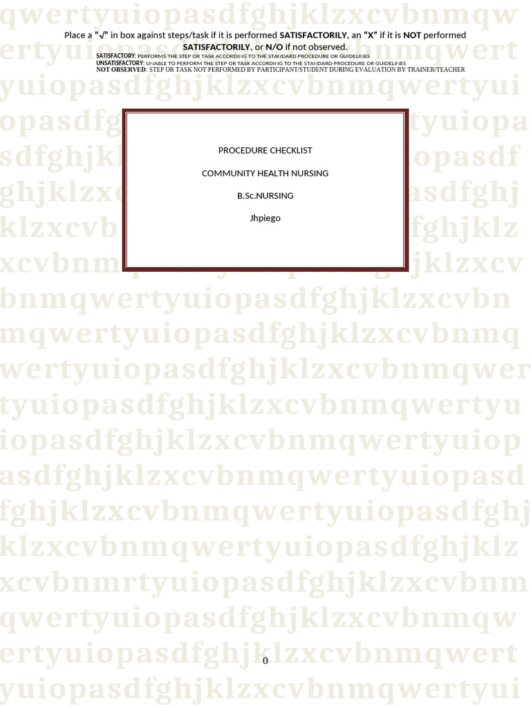 Community Health Nursing Procedure Checklist | PDF | Injection ...