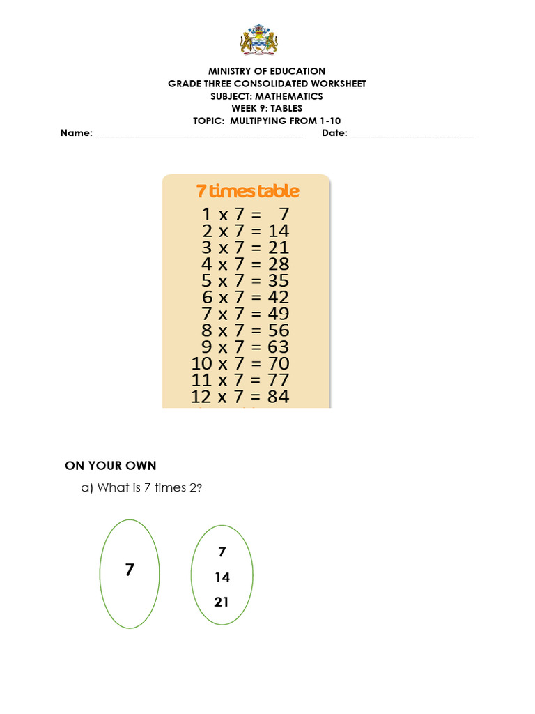 Grade 3 Math Worksheet: Multiplication 1-10 | PDF | Multiplication ...