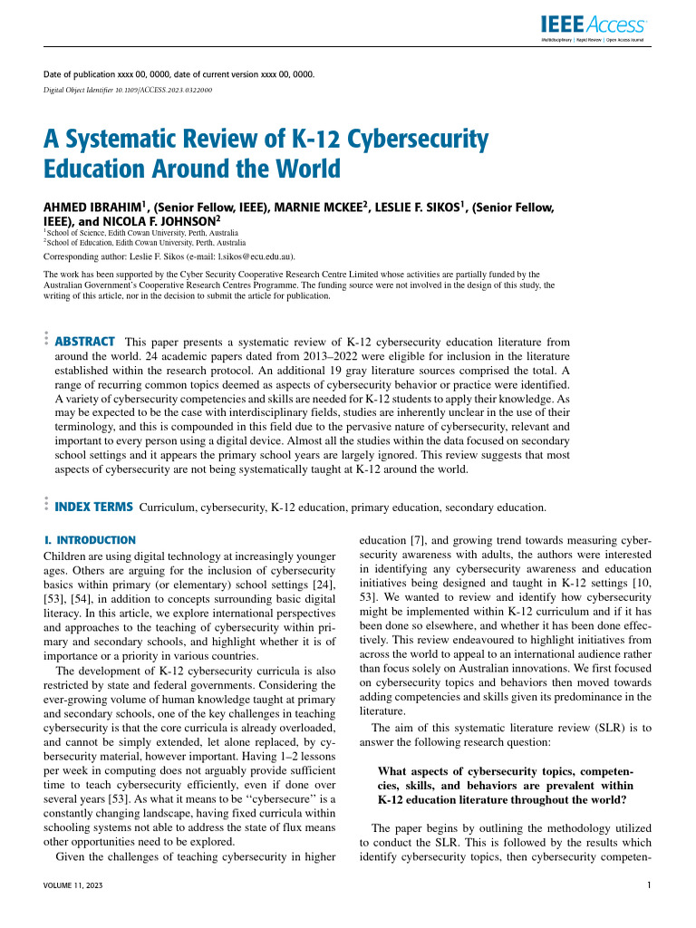 A Systematic Review of K-12 Cybersecurity Educatio | PDF | Computer Security | Security