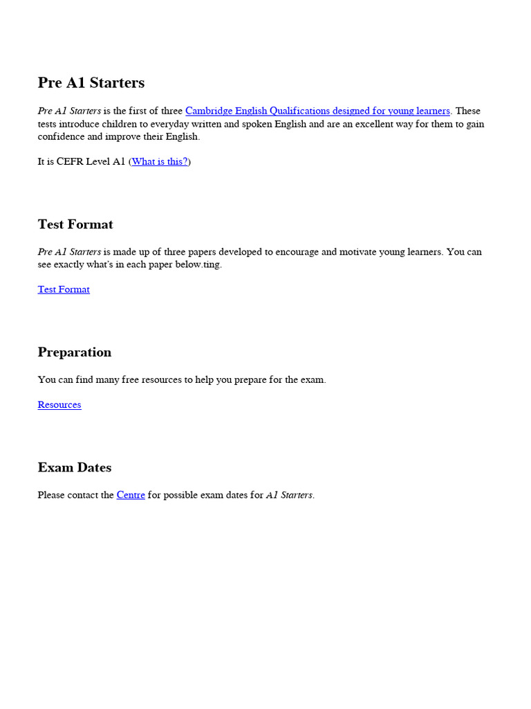 Pre A1 Starters | PDF