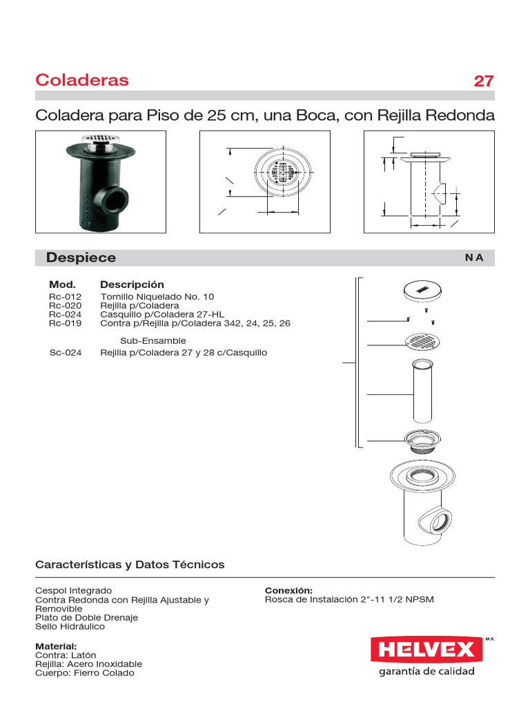 Coladera Helvex CH-27 | PDF
