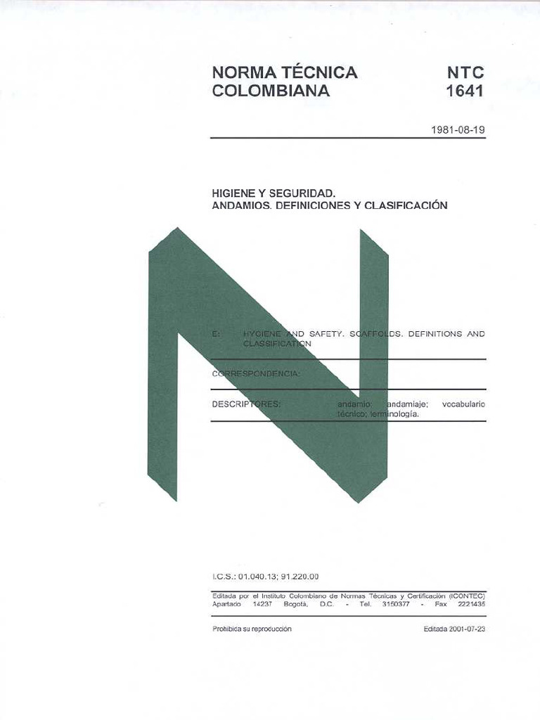 Norma NTC 1641 (Andamios Clasificación) | PDF