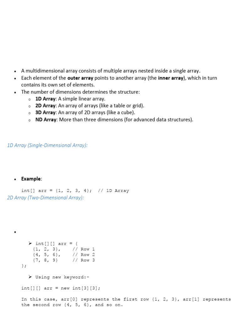 Multi Dimensional Arrays | PDF | Matrix (Mathematics) | Linear Algebra