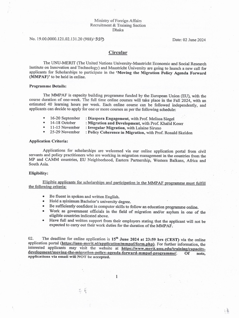 Circular For Scholarships To Participate in The Moving The Migration ...