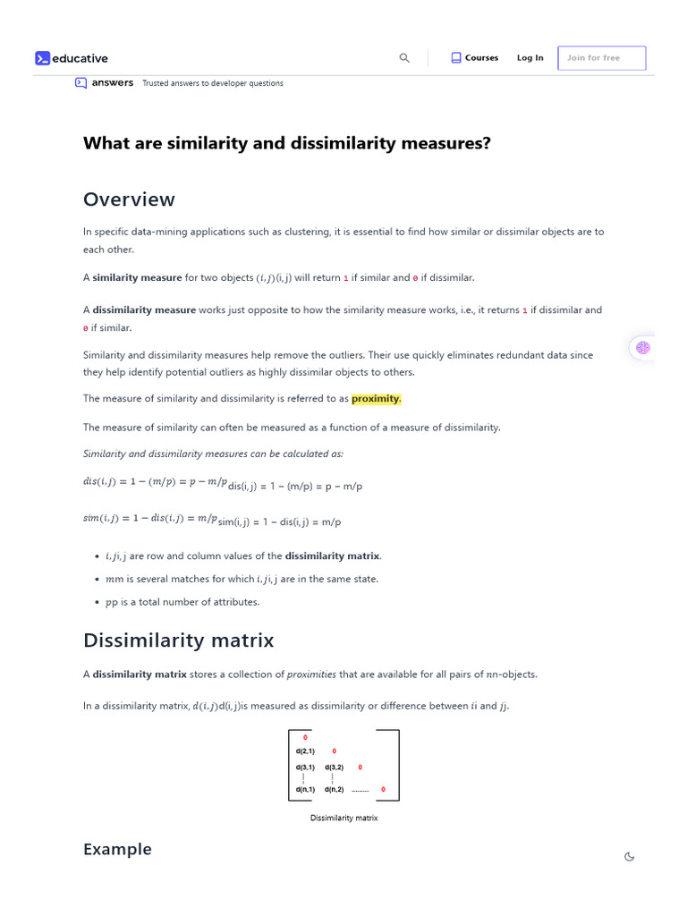 What Are Similarity and Dissimilarity Measures | PDF | Computing | Applied Mathematics