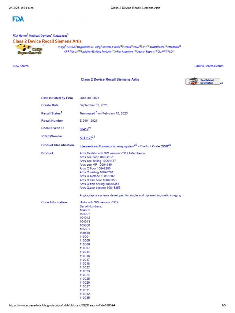 Recall Artis Zee Floor - FDA 2023 | PDF | Food And Drug Administration