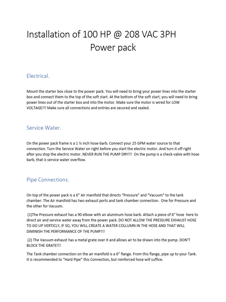Installation of 100 HP POWER PACK | PDF