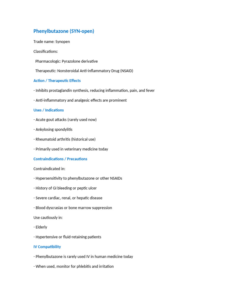 Phenylbutazone_Synopen_Drug_Profile_Saunders_Format | PDF
