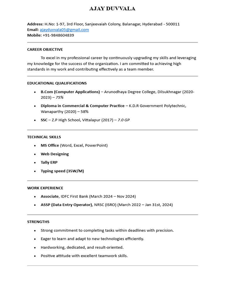 Ajay Duvvala Resume | PDF