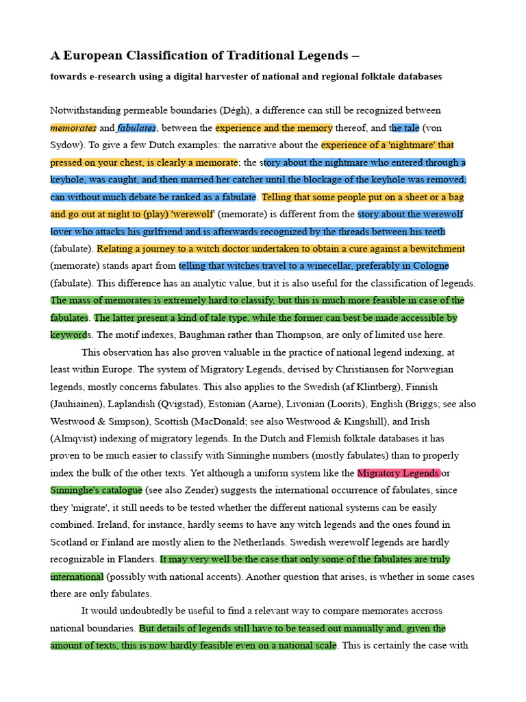 A European Classification of Traditional Legends | PDF | Legends | Folklore