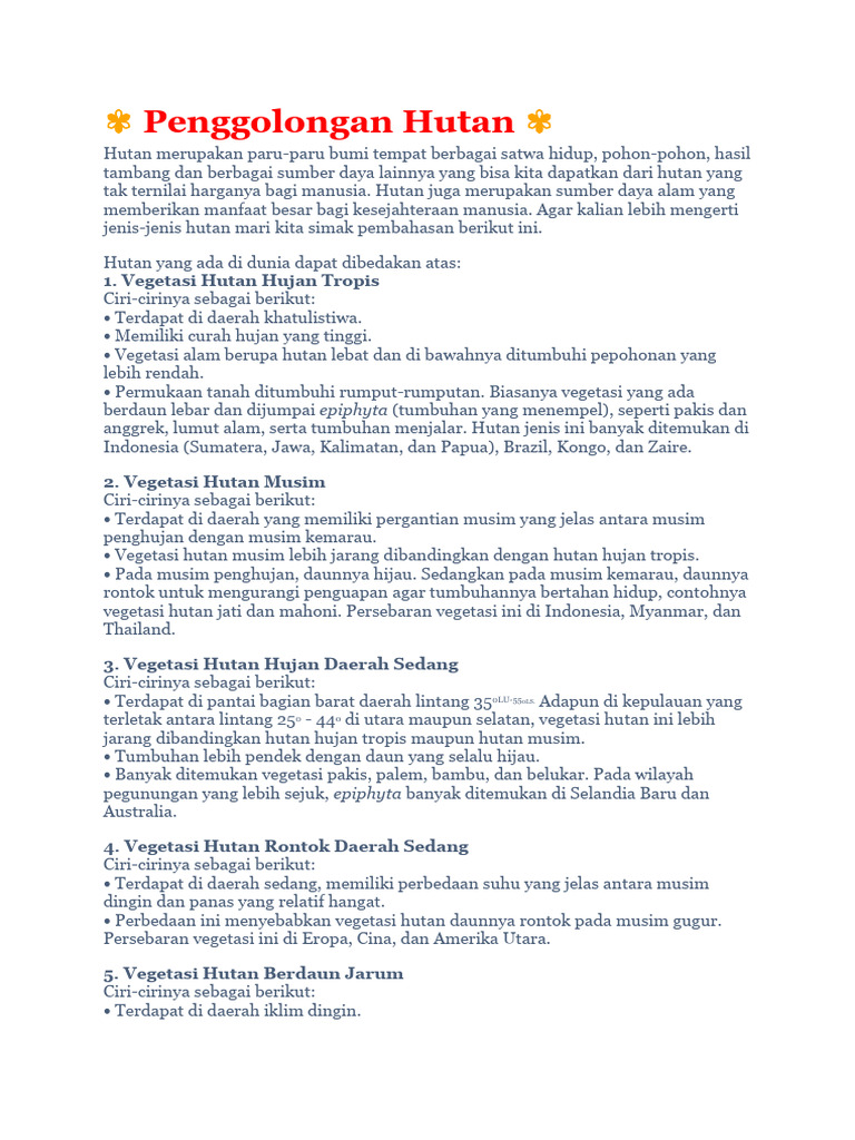 Penggolongan Jenis-Jenis Hutan | PDF