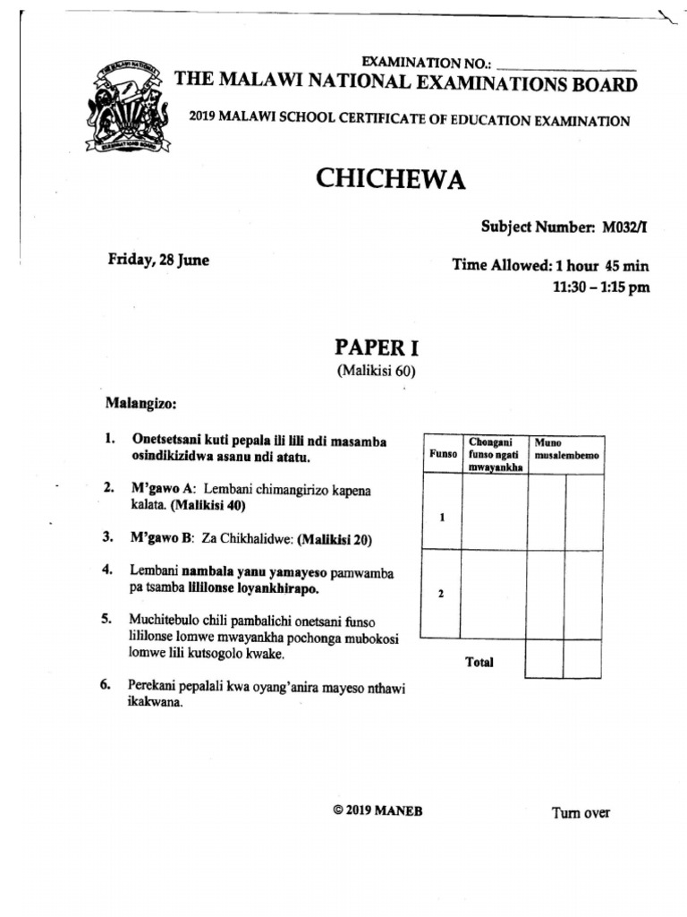 2019_CHICHEWA_PAPER_I | PDF
