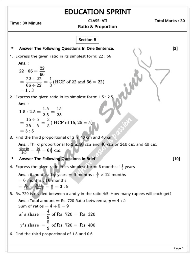 Ratio and Proportion Mock Test | PDF | Mathematics | Elementary Mathematics
