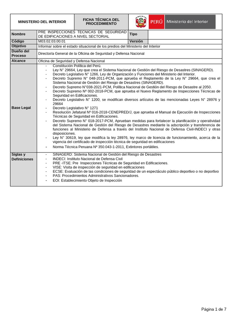 Ficha de Procedimientos Pre ITSE | PDF | Regulación | edificio