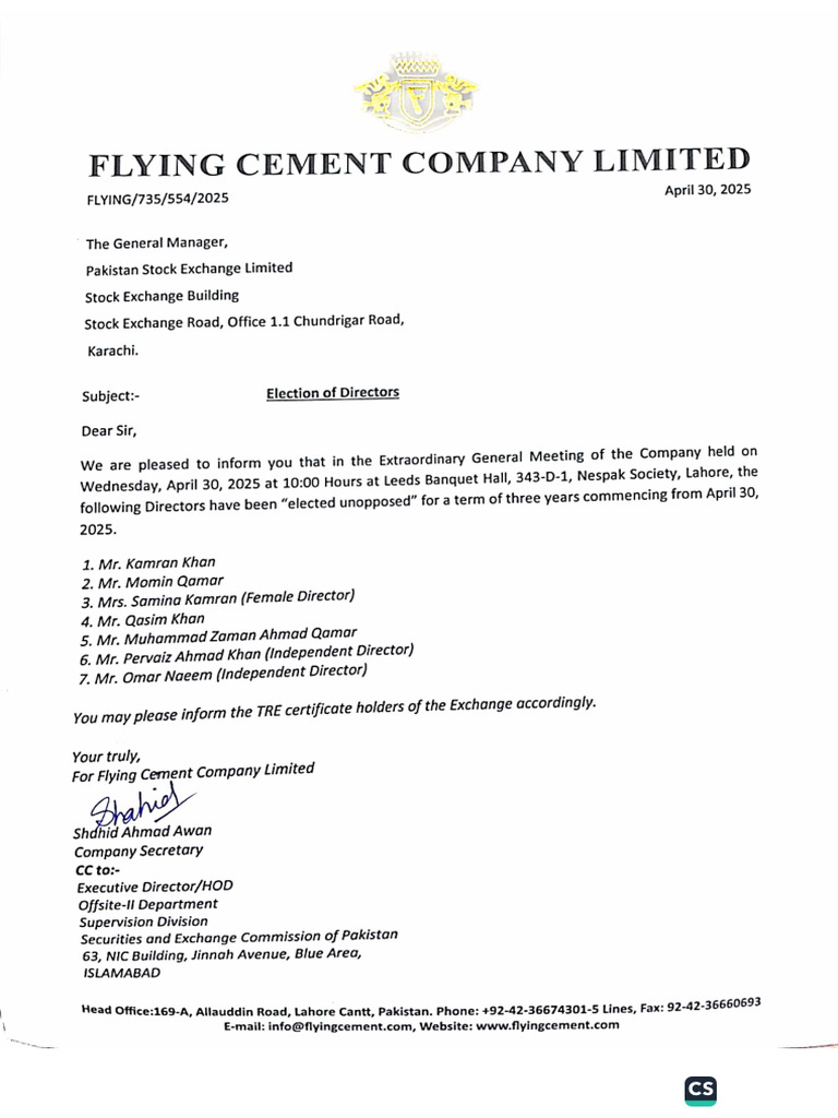Flying Cement - Election of Directors | PDF