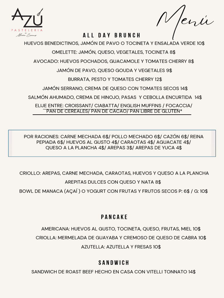 Menú Azú-Las Mercedes | PDF | Alimentos | Cocina