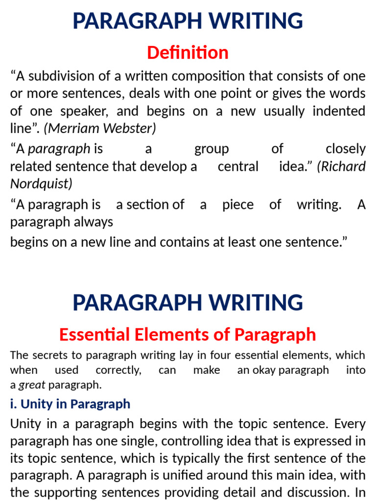 Paragraph Writing | PDF | Paragraph | Sentence (Linguistics)