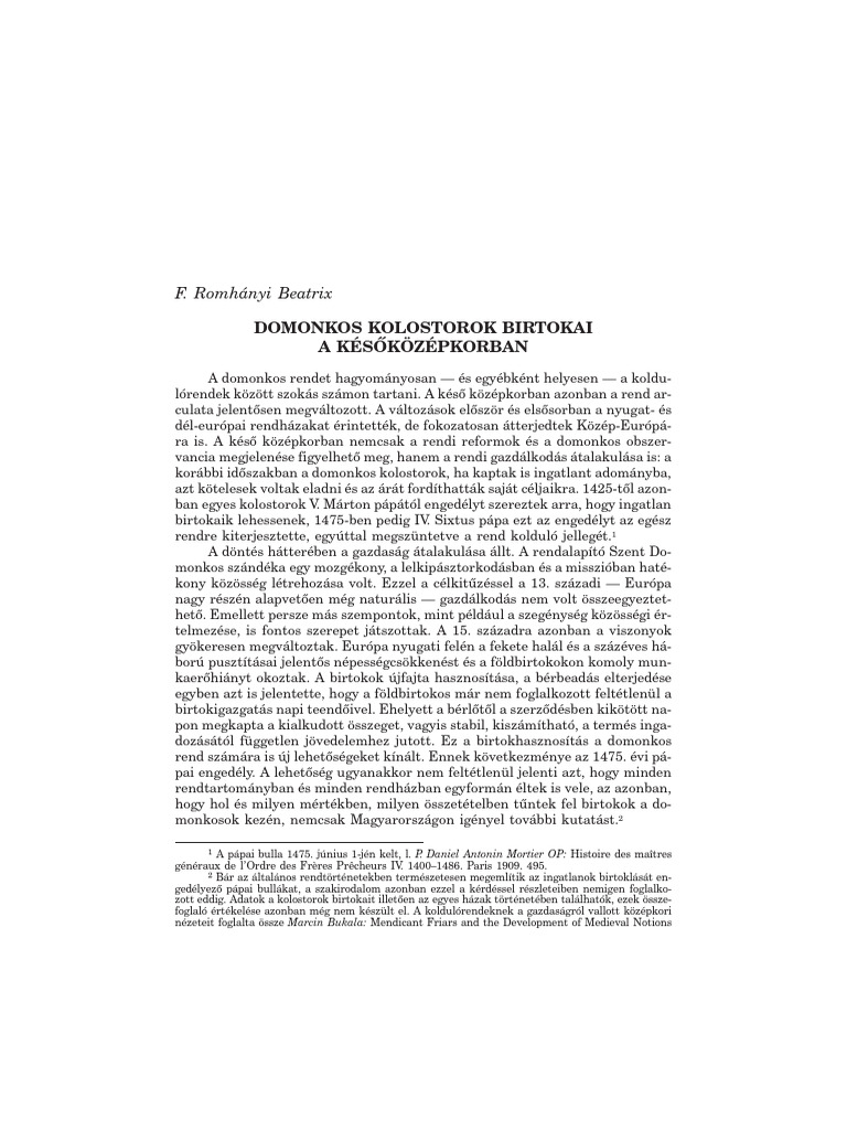 Domonkos Kolostorok Birtokai A Kesokozep | PDF