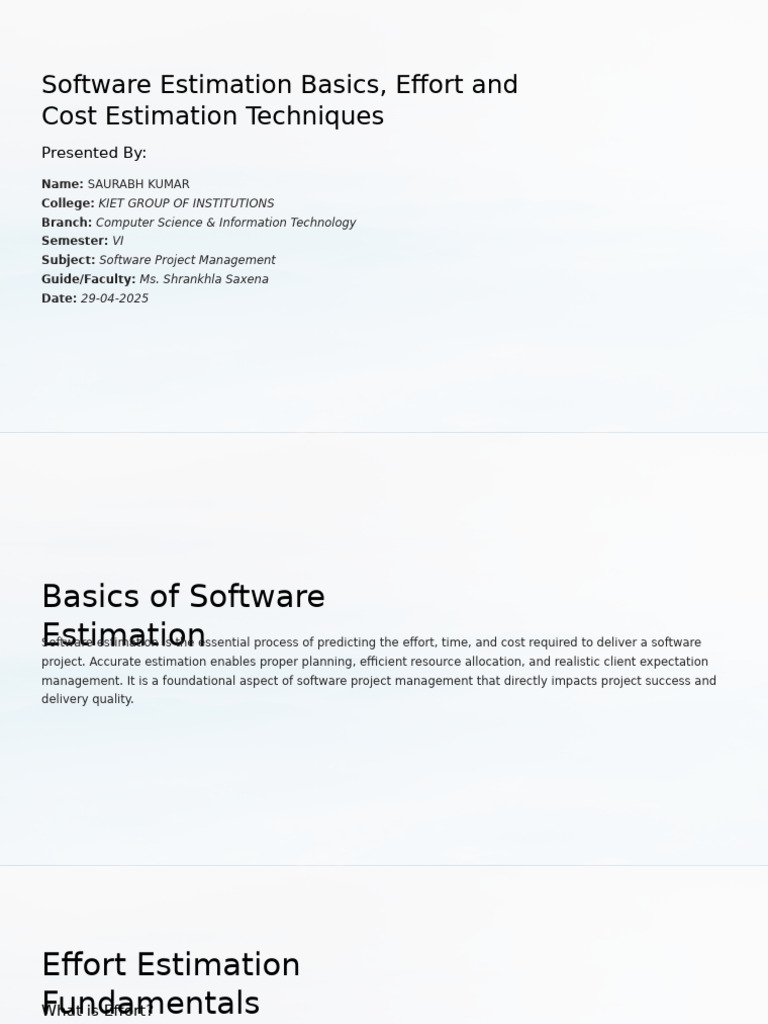 Software Estimation Basics Effort And Cost Estimation Techniques 2 Pptx Pdf Software