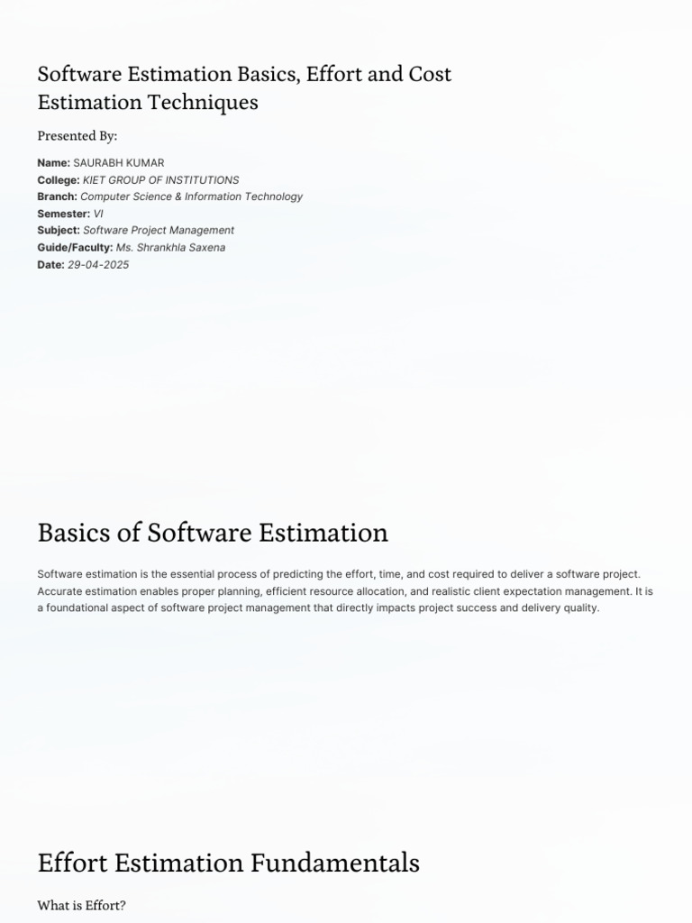 Software Estimation Basics Effort and Cost Estimation Techniques | PDF ...