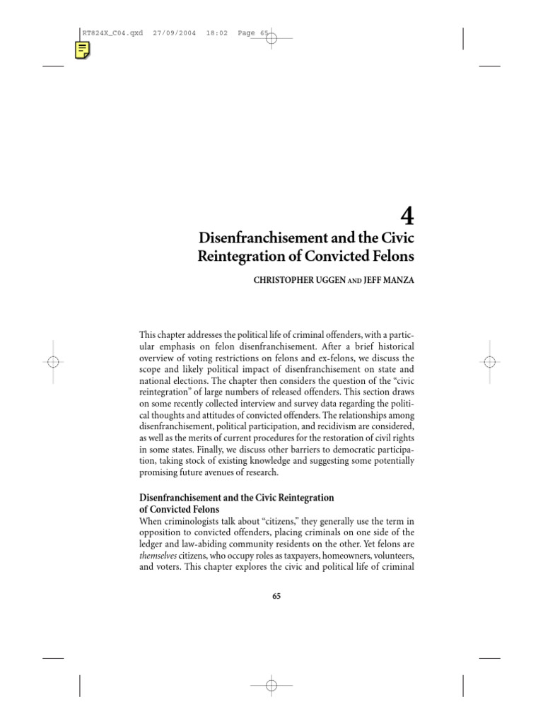Disenfranchisement and The Civic Reinteg | PDF | Voting Rights In The ...
