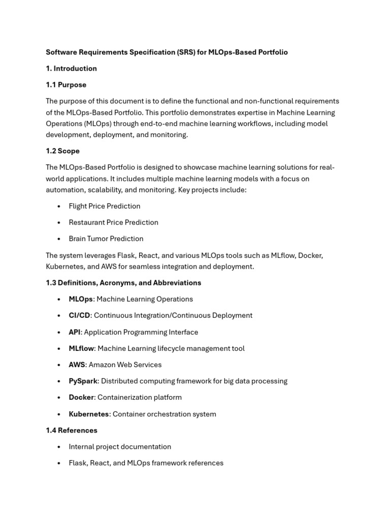 Software Requirements Specification | PDF | Amazon Web Services | Machine Learning