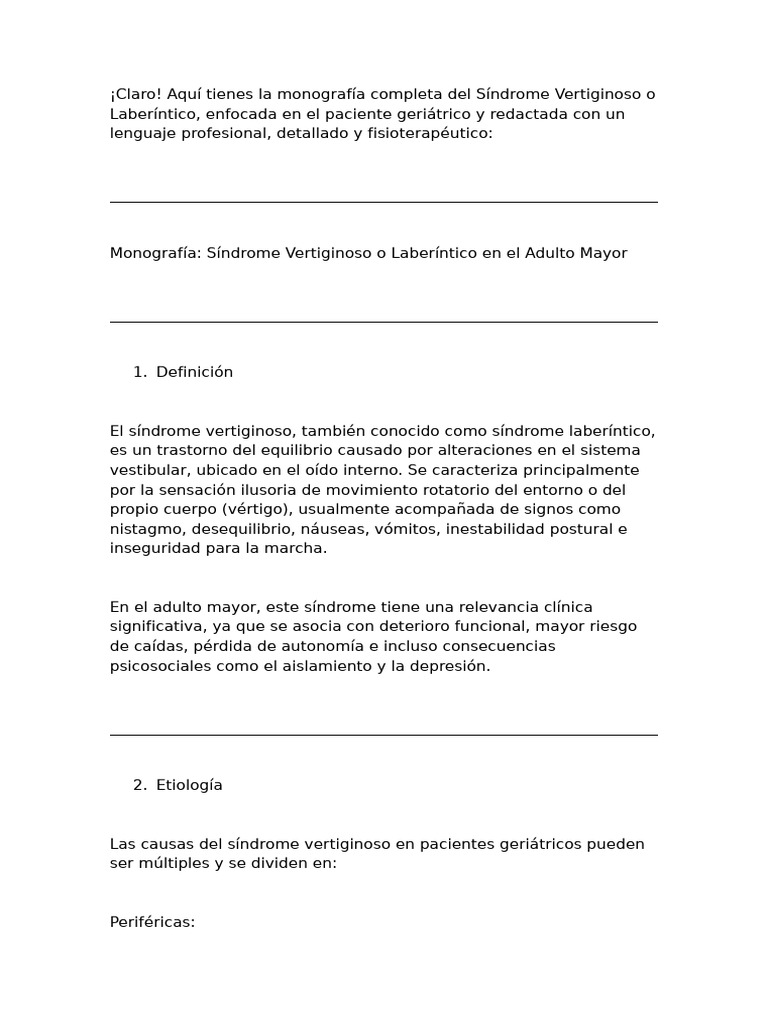 Síndrome Vertiginoso | PDF | Vértigo | Enfermedades y trastornos