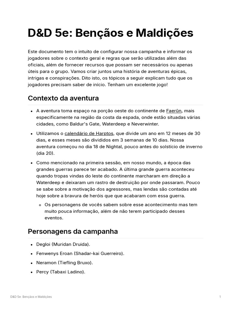 DND 5e Blessings and Curses | PDF