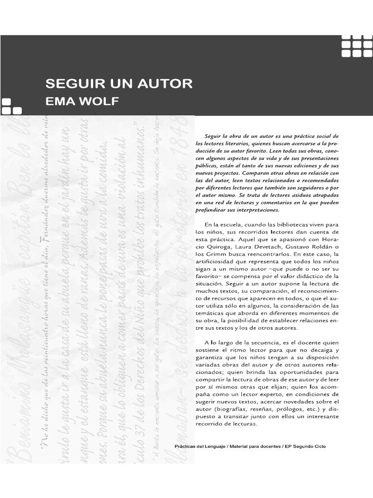 clase 3 A Proyecto - Quinto Grado - Seguir a una autora - Ema Wolf | PDF