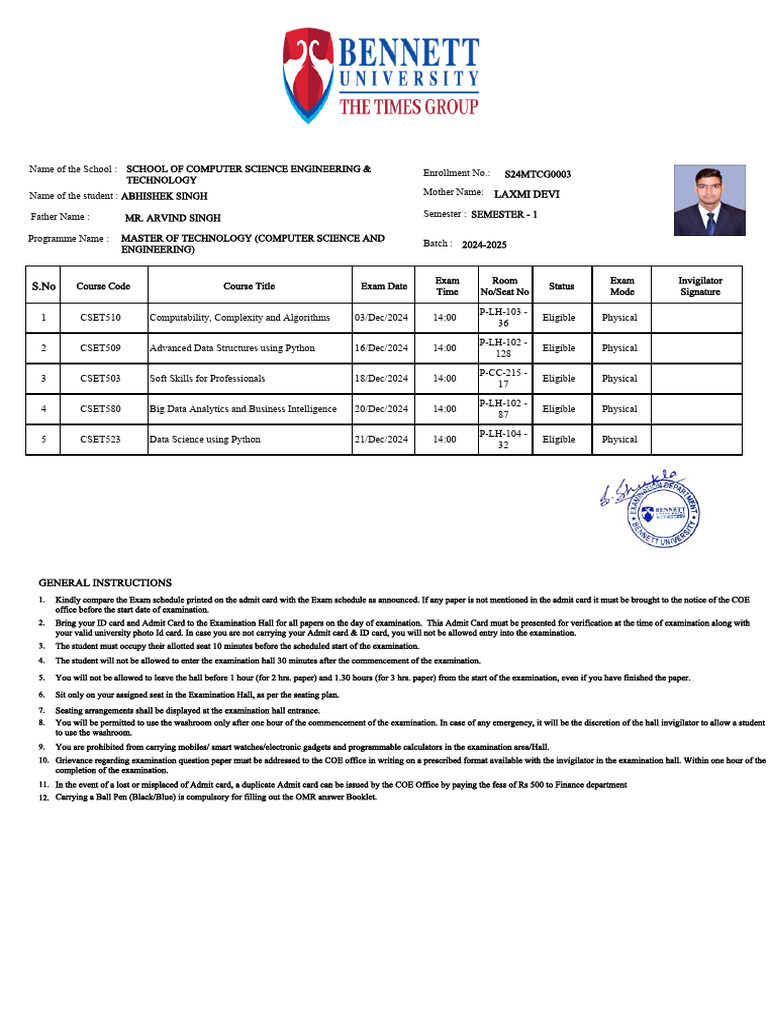 Hallticket_Abhishek Singh | PDF | Computing