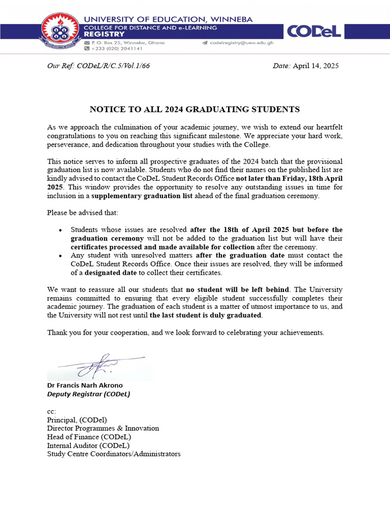 2024 Graduation Notice | PDF