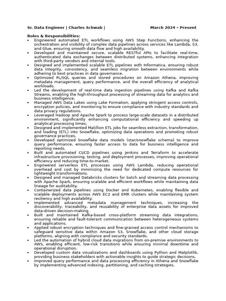 Sample Data Engineer Resume | PDF | Amazon Web Services | Apache Spark