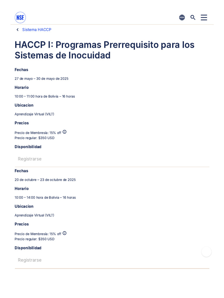 HACCP I - Programas Prerrequisito para Los Sistemas de Inocuidad - NSF | PDF | Análisis de ...