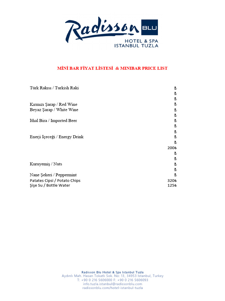 Minibar Price List | PDF