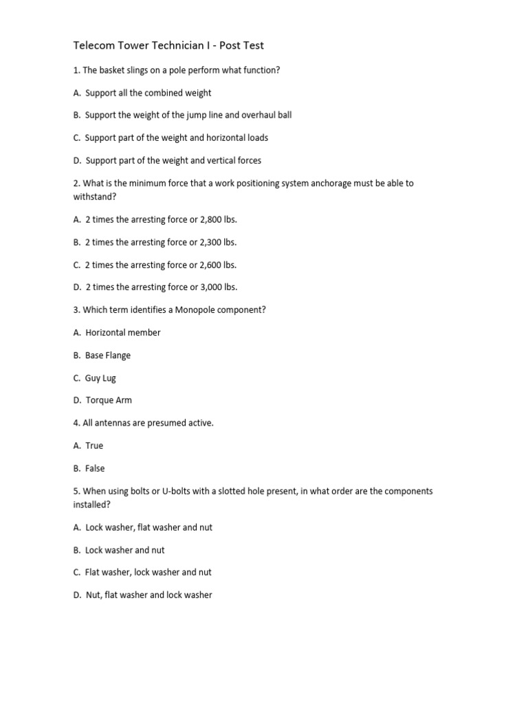 Telecom Tower Technician I Exam Guide | PDF | Knot