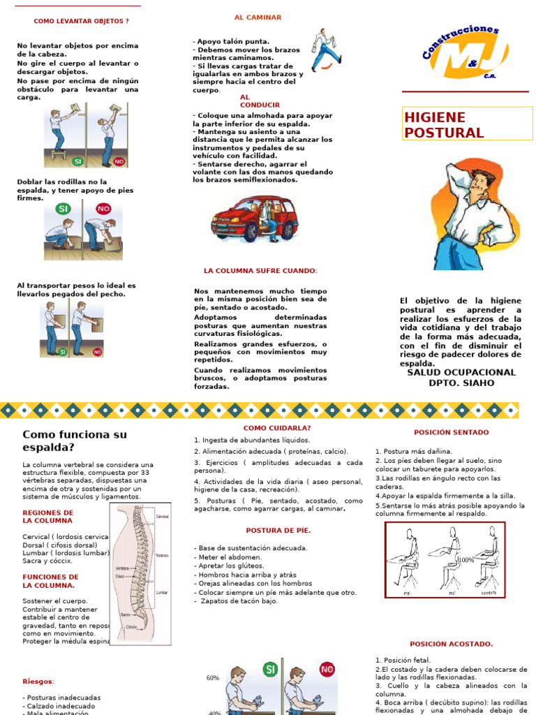 Triptico Higiene Postural | PDF | La columna vertebral