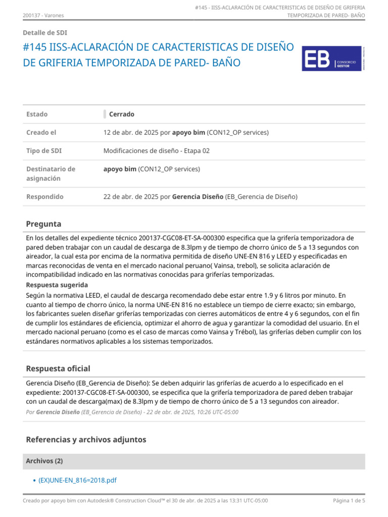 #145 - Iiss-Aclaración de Caracteristicas de Diseño de Griferia Temporizada de Pared - Baño ...