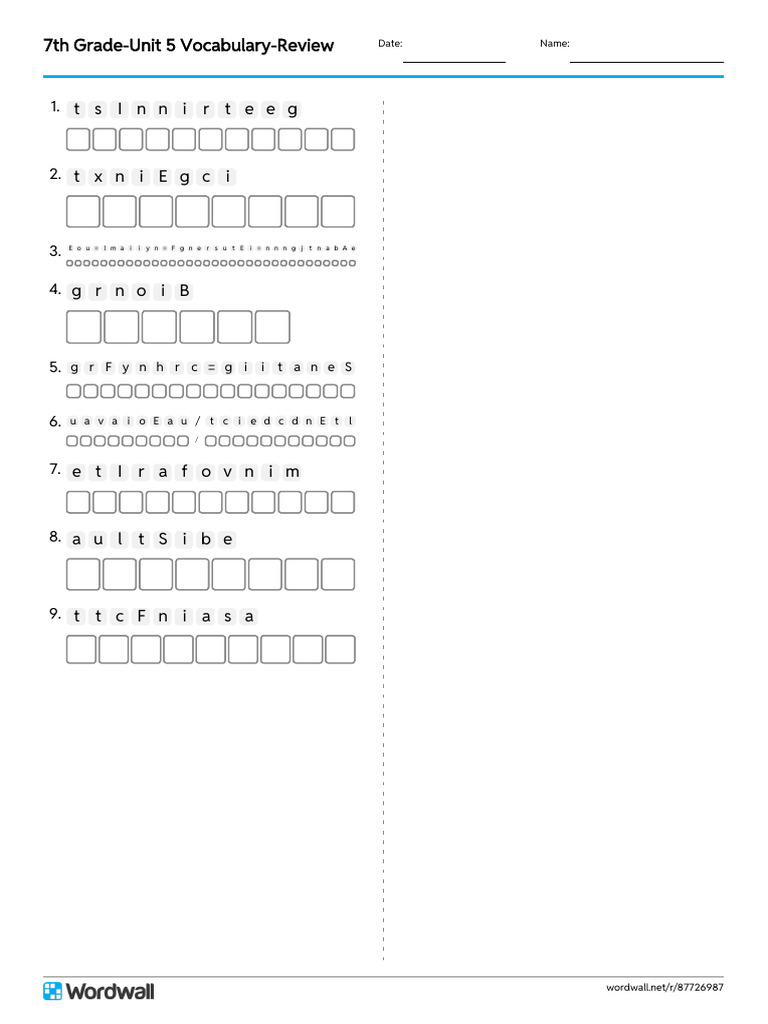 7th Grade Vocabulary Review Unit 5 | PDF