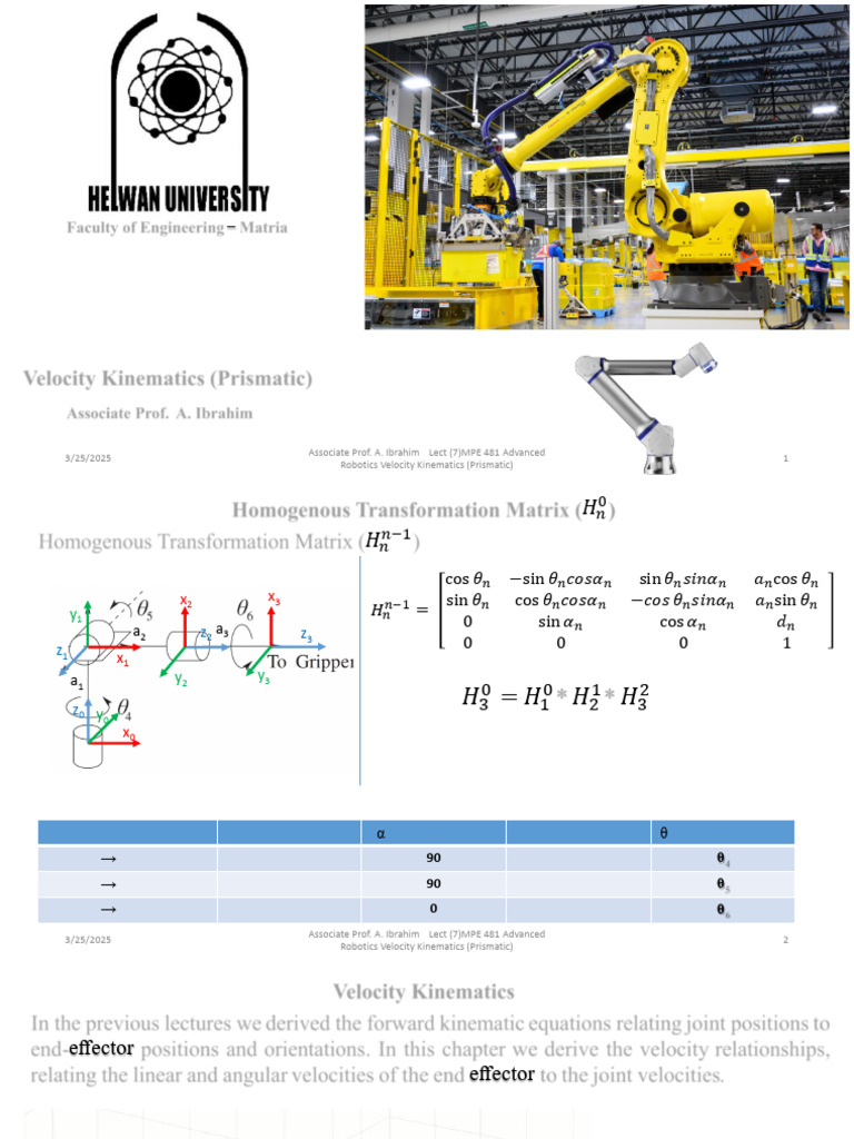 7 - MPE 481 Advanced Robotics Velocity Kinematics | PDF | Kinematics | Spacetime