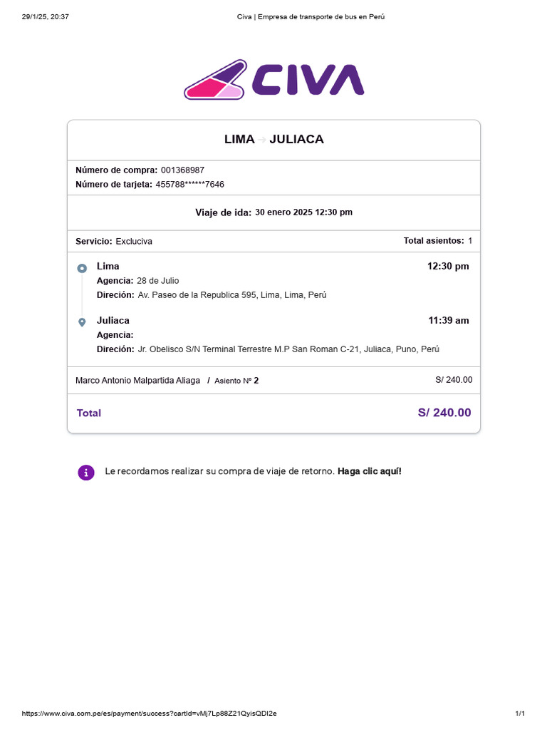 Civa - Empresa de Transporte de Bus en Perú 29 01 2025 | PDF