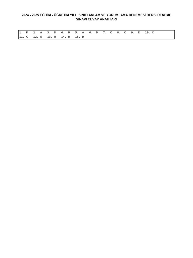 Anlam Ve Yorumlama Denemesi̇ Cevap Anahtari | PDF