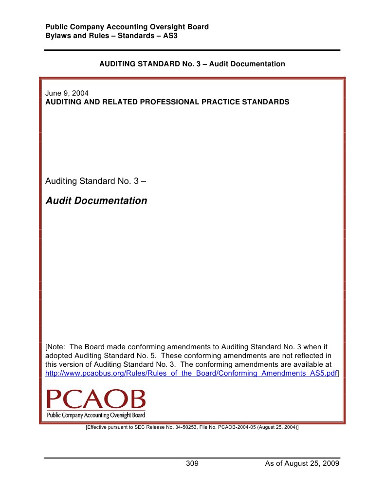 AUDITING STANDARD No. 3 - Audit Documentation | PDF | Financial Audit ...