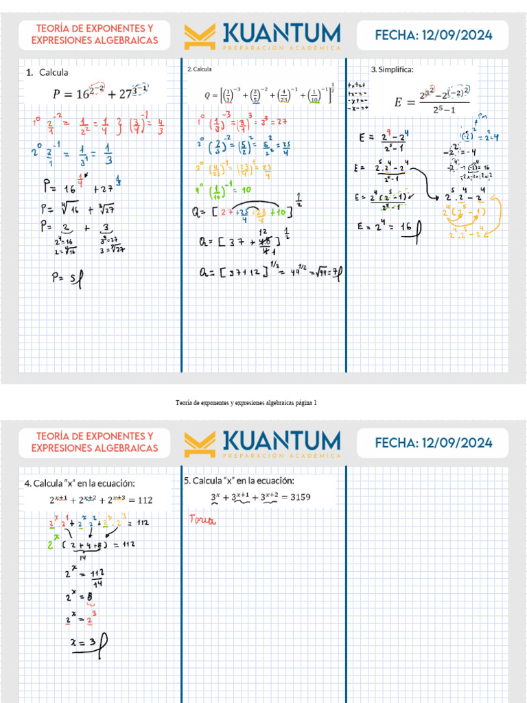 Clase 4 Teoría de Exponentes y Expresiones Algebraicas Pizarra | PDF
