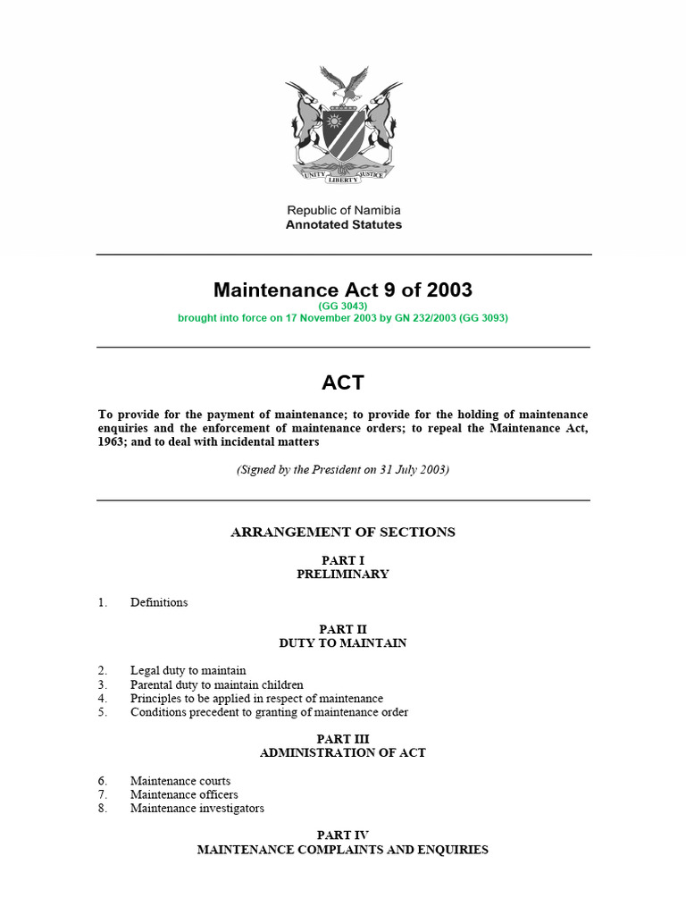Maintenance Act 9 of 2003 | PDF | Criminal Procedure In South Africa ...