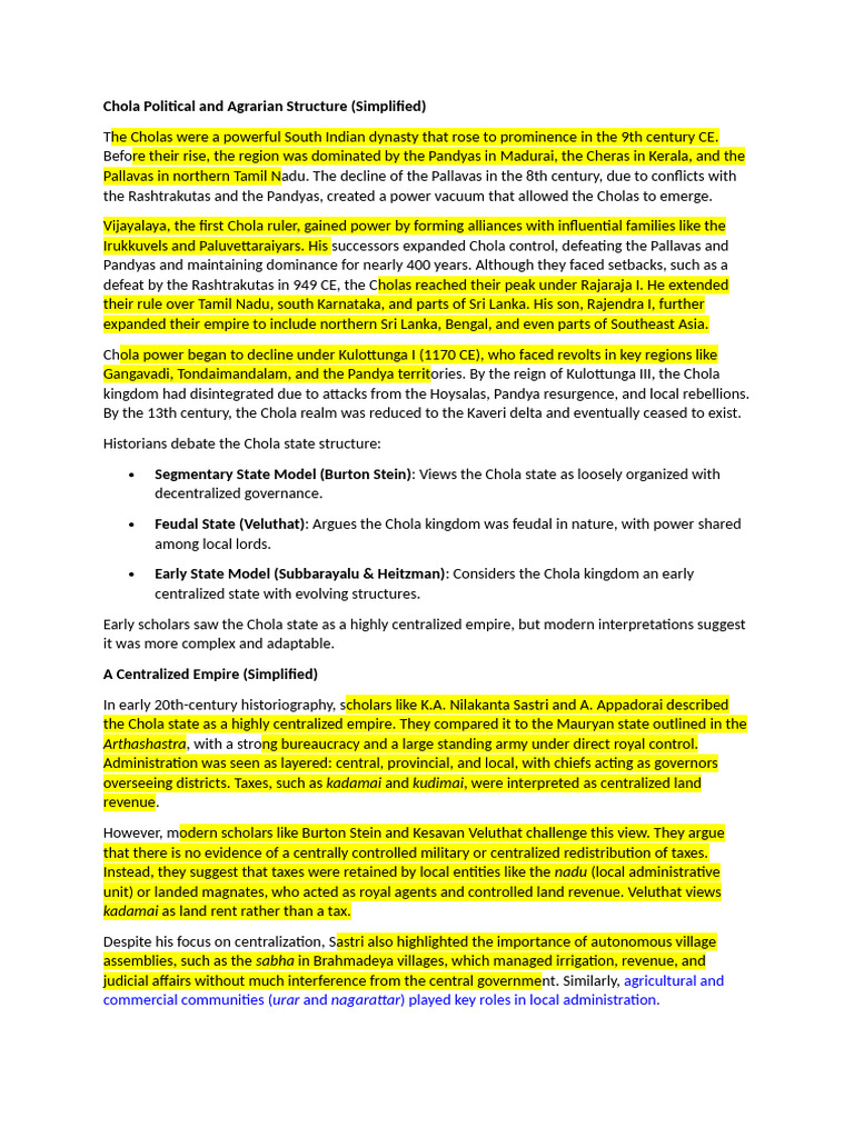 Chola Political and Agrarian Structure | PDF