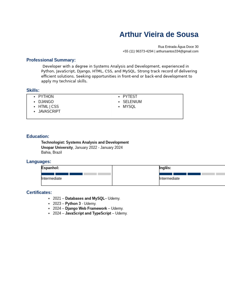 Python & Django Developer Resume | PDF