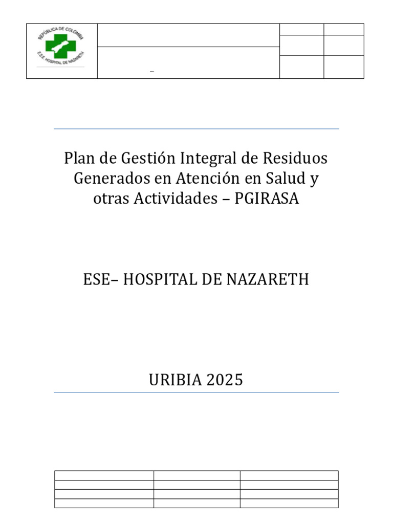 PGIRASA v7 - 2025 | PDF | Hospital | Residuos